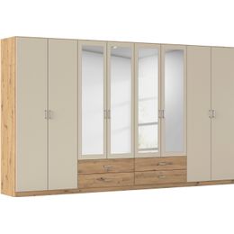 Kleiderschrank Rauch "Schrank Garderobe Ankleide GAMMA Breiten 91/136/181/226/271/315/360 cm", eiche artisan, beige (champagner), griffe alu, B:360cm H:210cm T:54cm, Holzwerkstoff, Schr&auml;nke, Kleiderschrank, verschiedene Griff-Varianten, mit Spiegel TOPSELLER MADE IN GERMANY