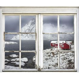 Wandsticker queence "Haus im Schnee", wei&szlig;, B:40cm H:60cm T:0,1cm, Wandtattoos, Wandsticker, Wandsticker, Wandbild, selbstklebend, 3D, Fenster