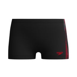 Badehose Speedo "Boys Plastisol Placement aquashort" Gr. 152, blk, rot, Badehosen, Jungen, 152 (146), N-Gr, Obermaterial: 80% Nylon, 20% Elasthan, Badehose, f&uuml;r Kinder und Jugendliche, mit sportlichem Stil, mit Frontfutter