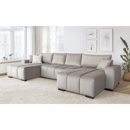 Wohnlandschaft Home Affaire "U-Form Bello", taupe, B:347cm, 100% Polyester, Sofas, Wohnlandschaft, mit Bettfunktion, Bettkasten Frei im Raum stellbar und Federkern