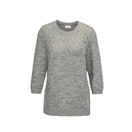 Rundhalspullover GOLDNER "Kurzgr&ouml;&szlig;e Pullover mit sch&ouml;nem Ajourmuster", Damen, Gr. 23, gr&uuml;n (baummoos, gemustert), Obermaterial: 87% Baumwolle CO. 13% metallisierte Fasern MTF., Rippe, Pullover Rundhalspullover, Feminine Ajoureins&auml;tze