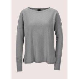 Madeleine Mode Longpullover MADELEINE "Kaschmirpullover Schlichter Strickpullover mit U-Boot-Ausschnitt", Damen, Gr. 44/46, grau (steingrau, melange), Obermaterial: 100% Kaschmir WS., Modern, Pullover Longpullover, Good-Cashmere-Qualit&auml;t