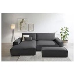 Polsterecke Home Affaire "SHERWOOD XXL tief, L-Form, Schlaffunktion, Bigsofa, Cord, Leinenoptik", grau (anthrazit), B:284cm H:90cm T:135cm, 100% Polyester, Sofas, stellbar zum Schlafsofa (Krokodilverbinder), Cord, Leinenoptik