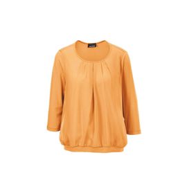 Kurzarmbluse GOLDNER "Chiffon-Shirt mit 3/4-Arm, Rundhals", Damen, Gr. 46, gelb (safran), Obermaterial: 95% Viskose CV. 5% Elasthan EL., Casual, Sonstiges, Blusen Kurzarmbluse, keine/nicht relevant