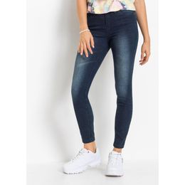 Skinny-fit-Jeans bonprix, Damen, Gr. 34, N-Gr, dunkelblau denim, Denim/Jeans, Obermaterial: 76% Baumwolle, 16% Polyester, 7% Viskose, 1% Elasthan, skinny fit, Jeans Skinny-fit-Jeans, Skinny-fit-Passform, verk&uuml;rztes 7/8-Bein, mit Five-Pocket-Style