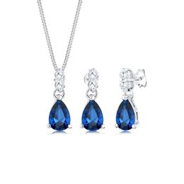 Ohrring und Ketten Set Elli Premium "Schmuckset Zirkonia Synthetischer Saphir Blau 925 Sterling Silber" Gr. 45, silber, Schmuck_Sets, Damen, Blacklist, Silber 925 (Sterlingsilber), Ohrring und Ketten Set