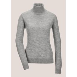 Madeleine Mode Longpullover MADELEINE "Strickpullover Feinstrickpullover mit Rollkragen", Damen, Gr. 40/42, grau (graphit, melange), Obermaterial: 100% Schurwolle WV., Modern, normal, Pullover Longpullover