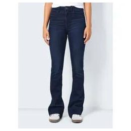 Bootcut-Jeans Noisy may "NMSALLIE HW FLARE JEANS VI241DB NOOS", Damen, Gr. 27, L&auml;nge 30, blau (dunkelblau denim), Denim/Jeans, Obermaterial: 75% Baumwolle, 18% Polyester, 5% Viskose, 2% Elasthan, unifarben, skinny fit, Jeans