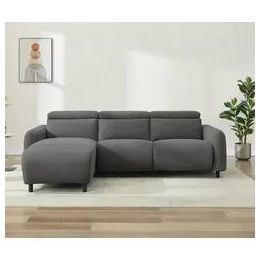 Ecksofa OTTO HOME "SKAANE in Cord, L-Form, 274 cm, manuelle u. elektrische Relaxfunktion", grau (anthrazit), B:274cm H:100cm T:181cm, 100% Polyester, Sofas, Ecksofa, rundes Design, Kopfteilverstellung, Federkernpolsterung, Topseller