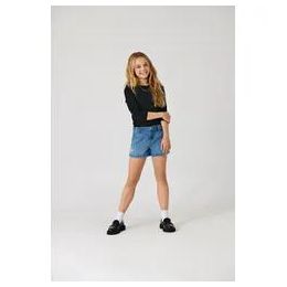 Jeansshorts KIDS Only "KOGCOMET WIDE DES SHORTS DNM PIM006 NOOS", M&auml;dchen, Gr. 128, N-Gr, blau (light blau denim), Denim/Jeans, Obermaterial: 100% Baumwolle, Destroyed-Effekte, relaxed fit ca. Mitte Oberschenkel, Jeans Jeansshorts