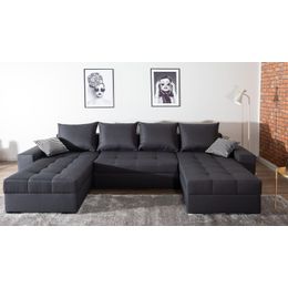 Wohnlandschaft Collection AB "Josy XL U-Form, Breite: 313 cm", grau (anthrazit), B:313cm H:84cm T:161cm, 100% Polyester, Sofas, Wohnlandschaft, mit Bettfunktion, Bettkasten & 2 Zierkissen, Federkern