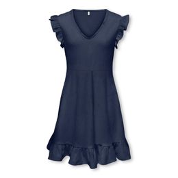 Sommerkleid KIDS Only "KOGHILLARY V NECK DRESS CS WVN", M&auml;dchen, Gr. 146/152, N-Gr, navy blazer, Web, Obermaterial: 98% Polyester, 2% Elasthan, unifarben, figurumspielend Midi, V-Ausschnitt, Fl&uuml;gel&auml;rmel R&uuml;schen, Kleider Sommerkleid