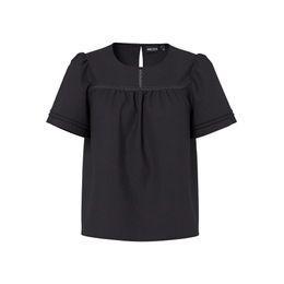Blusenshirt Pieces "PCSIKKA SS TOP WVN NOOS BC", Damen, Gr. L, schwarz, Jersey, Obermaterial: 100% Baumwolle, unifarben, regular fit normal, Rundhals, Shirts Blusenshirt, mit Puff&auml;rmeln