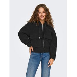 Kapuzenpl&uuml;schjacke Only "ONLTANJA TEDDY HOOD JACKET OTW NOOS", Damen, Gr. M, schwarz, Pl&uuml;sch, Obermaterial: 100% Polyester, unifarben, regular fit normal, B&uuml;ndchen, Jacken Kapuzenpl&uuml;schjacke, Kunstfaser