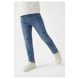 Regular-fit-Jeans s.Oliver JUNIOR, M&auml;dchen, Gr. 128, N-Gr, blau, Denim/Jeans, Obermaterial: 99% Baumwolle, 1% Elasthan, regular fit kn&ouml;chellang, Jeans, mit Print