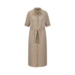 Sommerkleid GOLDNER "Kurzgr&ouml;&szlig;e Leinenkleid im Safari-Look", Damen, Gr. 21, K-Gr, beige (stein), Obermaterial: 55% Leinen LI. 45% Baumwolle CO., tailliert, Kleider Sommerkleid, figurschmeichelender Schnitt
