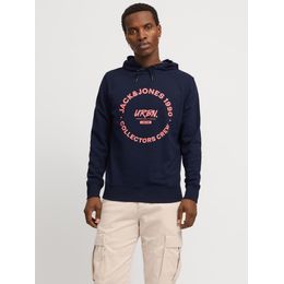 Jack & Jones Kapuzensweatshirt JACK & JONES "JJSIMON SWEAT HOOD", Herren, Gr. M, blau (sky captain), angeraute Sweatware, Obermaterial: 60% Baumwolle, 40% Polyester, bedruckt, normal, Rundhals, Rippb&uuml;ndchen, Sweatshirts Kapuzensweatshirt