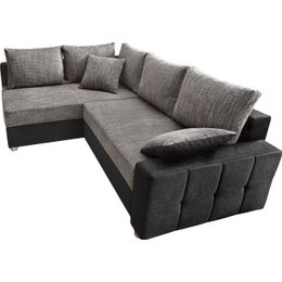 Ecksofa Collection AB "Parma L-Form", schwarz (schwarz, grau), B:224cm H:84cm T:161cm, Kunstleder SOFTLUX / Struktur (80% Polyester; 20% Polyacryl);Microfaser PRIMABELLE (100% Polyester);Zierkissen: Jeweils analog des Korpusbezugs (Wendekissen, teilweise im Materialmix);Microfaser PRIMABELLE (100% Polyester) / Struktur (80% Polyester; 20% Polyacryl), Sofas, Ecksofa, mit Bettfunktion und Federkern