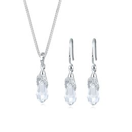 Ohrring und Ketten Set Elli "Schmuckset Tropfen 925 Silber, mit Kristallen von Swarovski" Gr. 45, wei&szlig;, Schmuck_Sets, Damen, 45, Ohrring und Ketten Set
