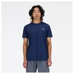 Laufshirt New Balance "SPORT ESSENTIAL T-SHIRT", Herren, Gr. L, blau (nb navy), Web, Obermaterial: 100% Polyester, regular fit normal, Rundhals, eng normaler Saum, Shirts Laufshirt, Regular Fit, kurze &Auml;rmel, mit Rundhalsausschnitt