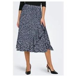 Wickelrock Only "ONLCARLY FLOUNCE LONG SKIRT", Damen, Gr. XS (34), blau (night sky with cloud dancer flower), Web, Obermaterial: 97% Polyester, 3% Elasthan, gebl&uuml;mt, figurumspielend kniebedeckend, R&ouml;cke Wickelrock
