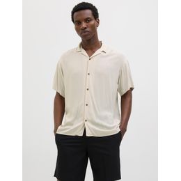 Jack & Jones Kurzarmhemd JACK & JONES "JJEJEFF SOLID RESORT SHIRT S/S SN", Herren, Gr. S, N-Gr, gelb (moonbeam), Web, Obermaterial: 100% Viskose, unifarben, relaxed fit taillenbedeckt, ohne Ausschnitt, Hemden Kurzarmhemd, mit Resort Kragen