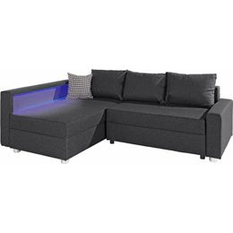 Ecksofa Collection AB "Relax L-Form", grau (anthrazit), B:223cm H:84cm T:91cm, Zierkissen: 100%Polyester;Struktur (100% Polyester);Microfaser PRIMABELLE (100% Polyester);Kunstleder SOFTLUX / Struktur (80% Polyester, 20% Acryl);Microfaser PRIMABELLE (100% Polyester) / Struktur (80% Polyester, 20% Acryl), Sofas, Ecksofa, inklusive Bettfunktion, Federkern, wahlweise mit RGB-LED-Beleuchtung