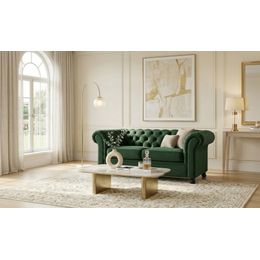 2-Sitzer Home Affaire "BRONNOY Chesterfield Sofa mit aufwendiger Knopfheftung, Breite 152 cm", dunkelgr&uuml;n, B:152cm H:75cm T:90cm, 100% Polyester, Sofas, 2-Sitzer, Sofa mit geschwungenen Armlehnen, Chesterfield-Optik, Glamour
