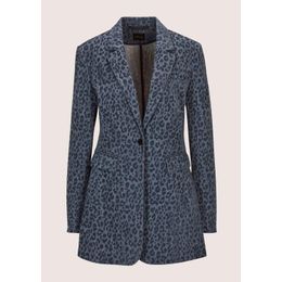 Madeleine Mode Jackenblazer MADELEINE "Denimblazer Langarm Denimblazer mit Leo-Flockprint", Damen, Gr. 40, blau (blau, nebelblau), Obermaterial: 72% Polyester PES. 25% Baumwolle CO. 3% Elasthan EL., Modern, tailliert, Blazer Jackenblazer, geflockte Ware, Leo-Muster
