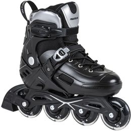 Inlineskates Powerslide "Khaan Junior NXT Black adj." Gr. 31, silber (schwarz, silber), Inlineskates_Rollschuhe, Kinder, 31/34 (bis 60 kg), Inlineskates