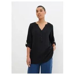 Tunika bonprix "Tunikabluse aus softer Viskose", Damen, Gr. 44, schwarz, Obermaterial: 100% Viskose, regular fit, Tuniken, Casual Stil, Regular Fit, mit Rundsaum, mit Knopfleiste