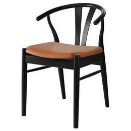 Stuhl HAMMEL FURNITURE "Frida, Massivholz mit gepolsterter Sitzfl&auml;che - hoher Komfort", , schwarz, schwarz, cognac, B:53cm H:75cm T:54cm, Leder, Massivholz, St&uuml;hle, Stuhl, Massivholz, gepolsterte Sitzfl&auml;che, versch. Farbvarianten