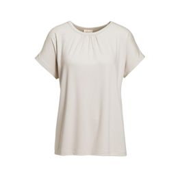 Langarm-Poloshirt GOLDNER "Bequemes Rundhalsshirt aus gl&auml;nzender Qualit&auml;t", Damen, Gr. 42, beige (sand), Obermaterial: 91% Modal CMD. 9% Elasthan EL., normal, Sonstiges, Shirts Langarm-Poloshirt, Ohne