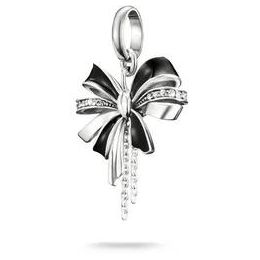 Charm-Einh&auml;nger Thomas Sabo "Charm Schleife schwarz - Connect", wei&szlig; (silberfarben, schwarz, kristallwei&szlig;, kristallwei&szlig;), Charms, Damen, Silber 925 (recycelt), mit Zirkonia (synth.)