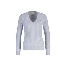 Sweater Gant "Strickpullover STRETCH COTTON CABLE V-NECK", Damen, Gr. S, blau (blau (light blau)), Obermaterial: 88% Baumwolle CO. 10% Polyamid PA. 2% Elasthan EL., Sweatshirts Sweater