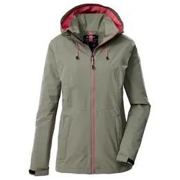 Outdoorjacke Killtec "Damen Regenjacke OOKS 1", Damen, Gr. 36, gr&uuml;n (helloliv), Obermaterial: 100% Polyester;Futter: 100% Polyester, Jacken Outdoorjacke, Leichte, wasser- und winddichte Jacke, atmungsaktiv, abnehmbare Kapuze