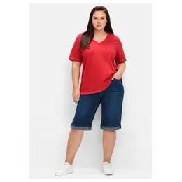 Jeansbermudas sheego, Damen, Gr. 48, Normalgr&ouml;&szlig;en, blau (blau denim), 99% Baumwolle, 1% Elasthan, unifarben, kurz, Jeans