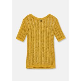 Madeleine Mode Longpullover MADELEINE "Strickpullover Luftiger Sommerpullover mit Ajour-Muster", Damen, Gr. 40/42, gelb (ingwer), Obermaterial: 75% Baumwolle CO. 25% Polyamid PA., Modern, gerade, Pullover Longpullover