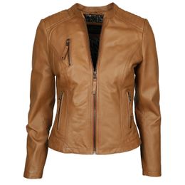Bikerjacke JCC "Lederjacke 125302", Damen, Gr. 40, braun (cognac), Obermaterial: 100% Lammnappaleder LANA. Futter: 100% Polyester PES., Jacken Bikerjacke