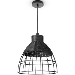 Paco Home Pendelleuchte "PUCU", schwarz, &Oslash; 22cm H: 21cm, Leuchten, Korb Lampe LED H&auml;ngeleuchte Rattan Esszimmerlampe Boho E27 Vintage, Pendelleuchte