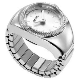 Uhrenring Fossil "WATCH RING", silber (silberfarben), Armbanduhren, Damen, Quarzuhr, Damenuhr, analog, Edelstahl, Flexband, Zugband
