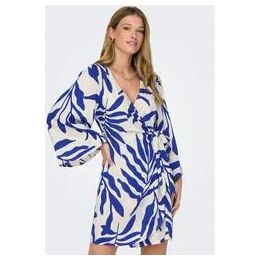 Jacqueline de Yong Wickelkleid JDY "JDYSEZEN LIFE 7/8 SHORT DRESS WVN DIA", Damen, Gr. S, N-Gr, beige (sandshell aop:surf the web big leaf), Web, Obermaterial: 100% Viskose, bedruckt, regular fit kurz, V-Ausschnitt, weit, Kleider Wickelkleid, Sommerkleid