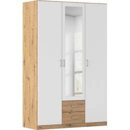 Kleiderschrank Rauch "Schrank Garderobe Ankleide GAMMA Breiten 91/136/181/226/271/315/360 cm", eiche artisan, alpinwei&szlig;, griffe alu, B:136cm H:210cm T:54cm, Holzwerkstoff, Schr&auml;nke, Kleiderschrank, verschiedene Griff-Varianten, mit Spiegel TOPSELLER MADE IN GERMANY