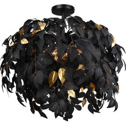 REALITY LEUCHTEN Deckenleuchte "Leavy", schwarz (schwarz matt), 3, &Oslash; 70cm H: 73cm, 1 Stk., Leuchten, Deko Deckenlampe Blatt Design schwarz-gold, exkl 3xE14 max 28W, &Oslash; 70cm, Deckenleuchte