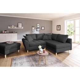 Ecksofa Home Affaire "Rice L-Form, B: 223 cm - OTTO. Verl&auml;ssliche Qualit&auml;t.", grau (anthrazit), B:223cm H:47cm T:184cm, Luxus-Microfaser (100% Polyester);Struktur fein (100% Polyester);Microfaser PRIMABELLE (100% Polyester);Samtoptik (100% Polyester), Sofas, Ecksofa, Set: Sofa & Hocker, mit 3 Zierkissen, Federkern