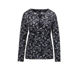 Print-Shirt GOLDNER "Kurzgr&ouml;&szlig;e Langarmshirt mit Metallic-Druck", Damen, Gr. 20, schwarz (schwarz, gemustert), Obermaterial: 50% Viskose CV. 45% Polyester PES. 5% Elasthan EL., gerade, Gerade, Shirts Print-Shirt, Metallisches Garn