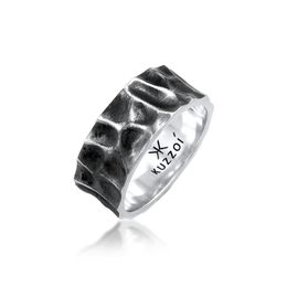 Silberring Kuzzoi "Ring Herren Bandring Geschmiedet Used Look 925 Silber" Gr. 60, grau, Fingerringe, Herren, 60, Silber 925 (Sterlingsilber), Silberring