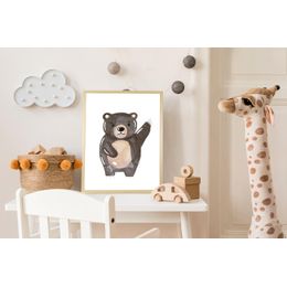 Bild mit Rahmen queence "Brauner B&auml;r", braun (farbe rahmen: natur, braun, beige, farbe bild(er): braun), B:50cm H:70cm T:1,5cm, Holz, Plexiglas, Bilder, Bild mit Rahmen, HD Premium Posterdruck mit Echtholzrahmen
