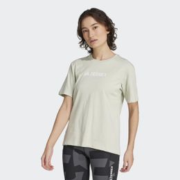 Funktionsshirt adidas terrex "W TX LOGO TEE", Damen, Gr. L, gr&uuml;n (linen gr&uuml;n), Obermaterial: 100% Baumwolle, normal, Rundhals, Shirts Funktionsshirt