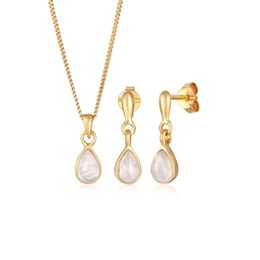 Ohrring und Ketten Set Elli Premium "Schmuckset Mondstein Kette Ohrh&auml;nger 925 Silber vergoldet" Gr. 45, gold, Schmuck_Sets, Damen, 45, Ohrring und Ketten Set